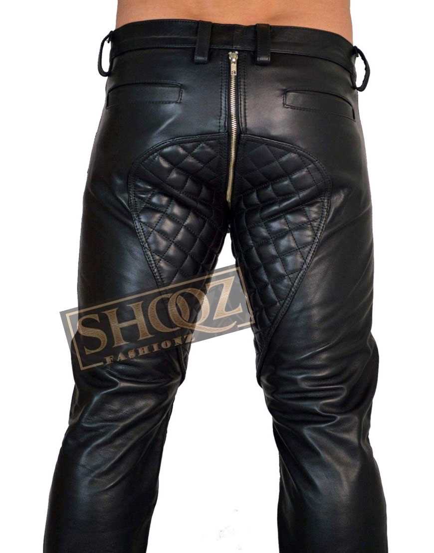 Buy Quilted Panel Leather Pant | Mens Biker Gay Black Interest Pant